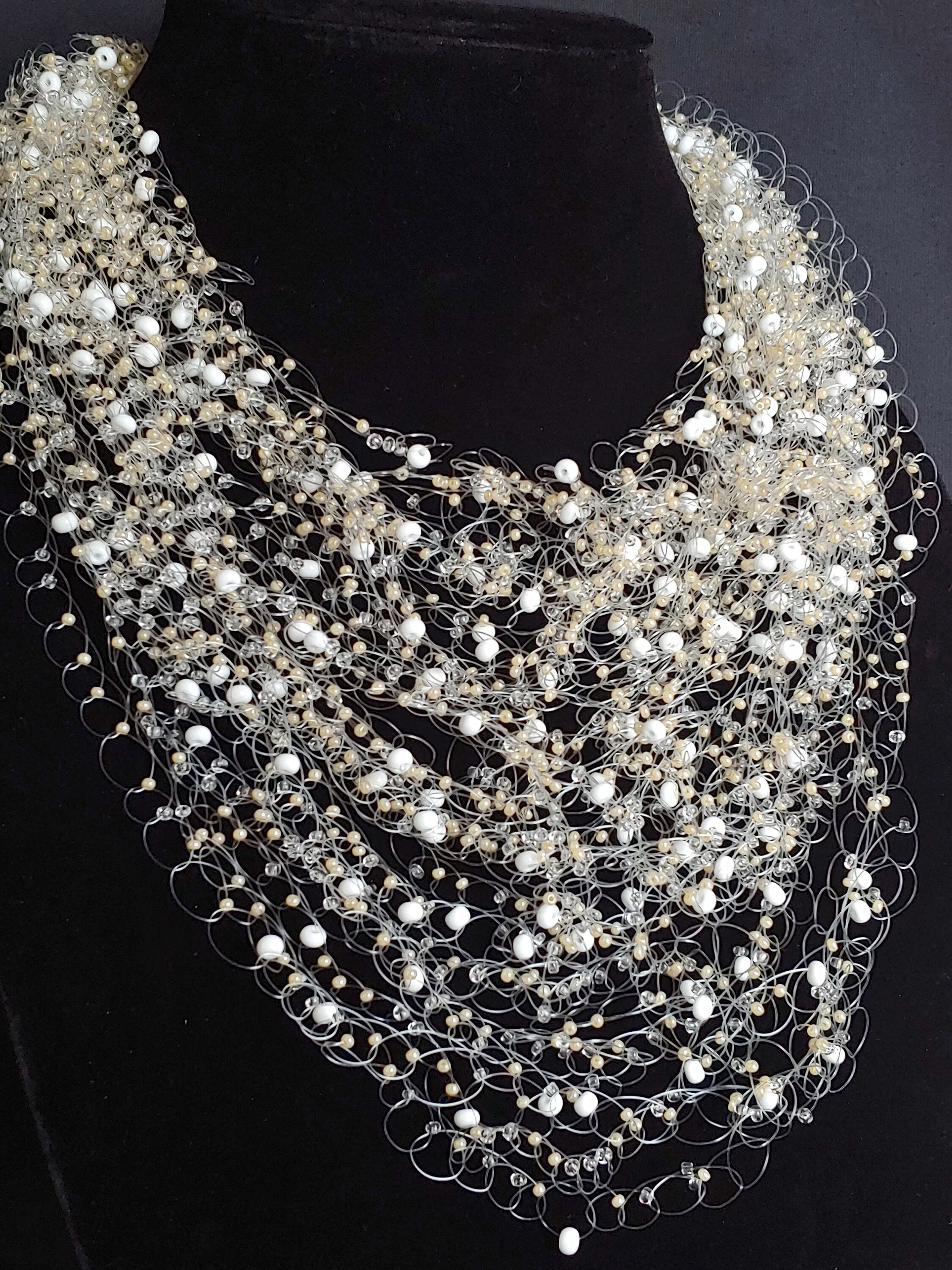 Glass floating Seed Beads BRIDAL Air Necklace and 3-strand Necklace/9 ...