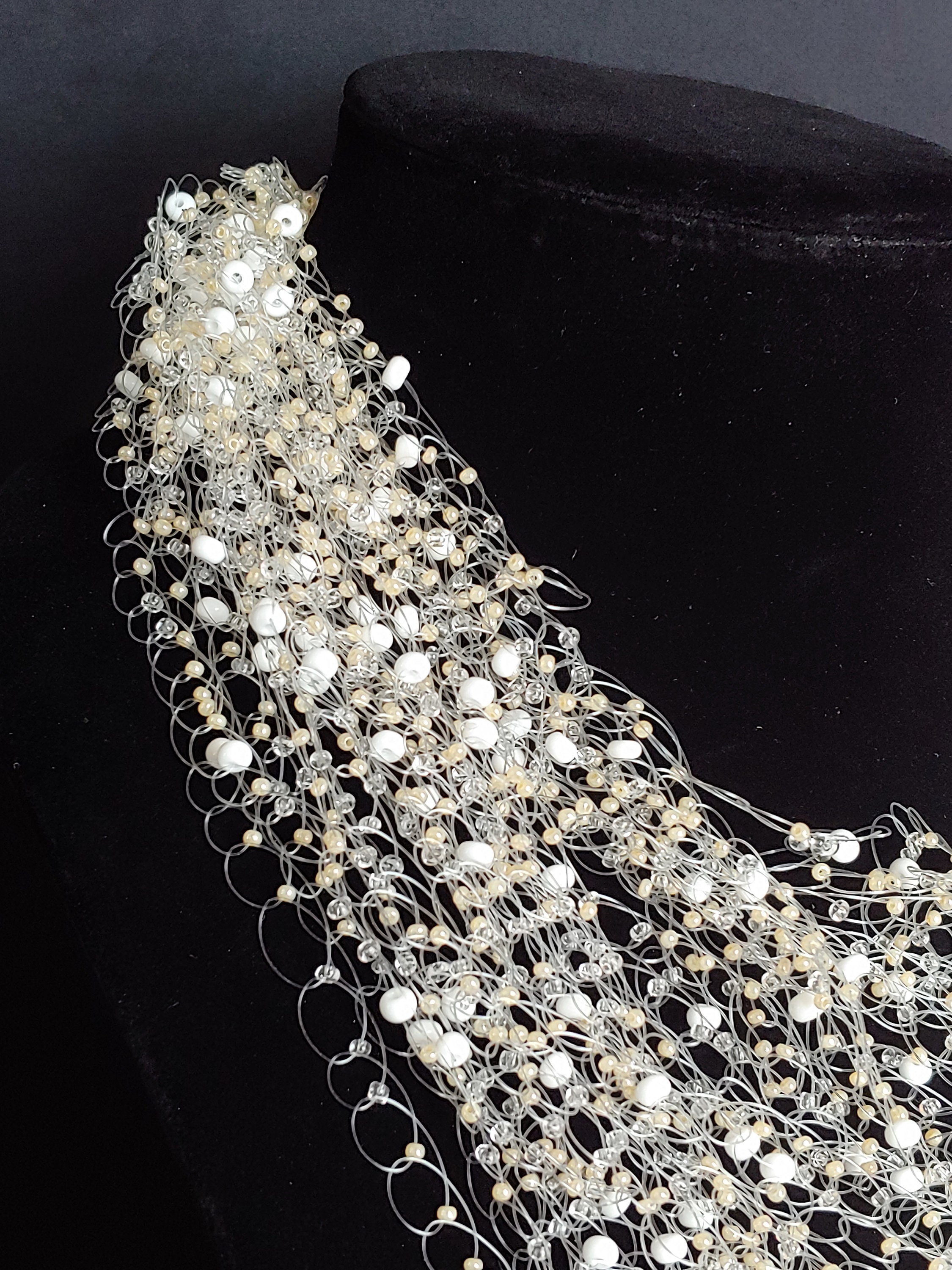 Glass floating Seed Beads BRIDAL Air Necklace and 3-strand Necklace/9 ...