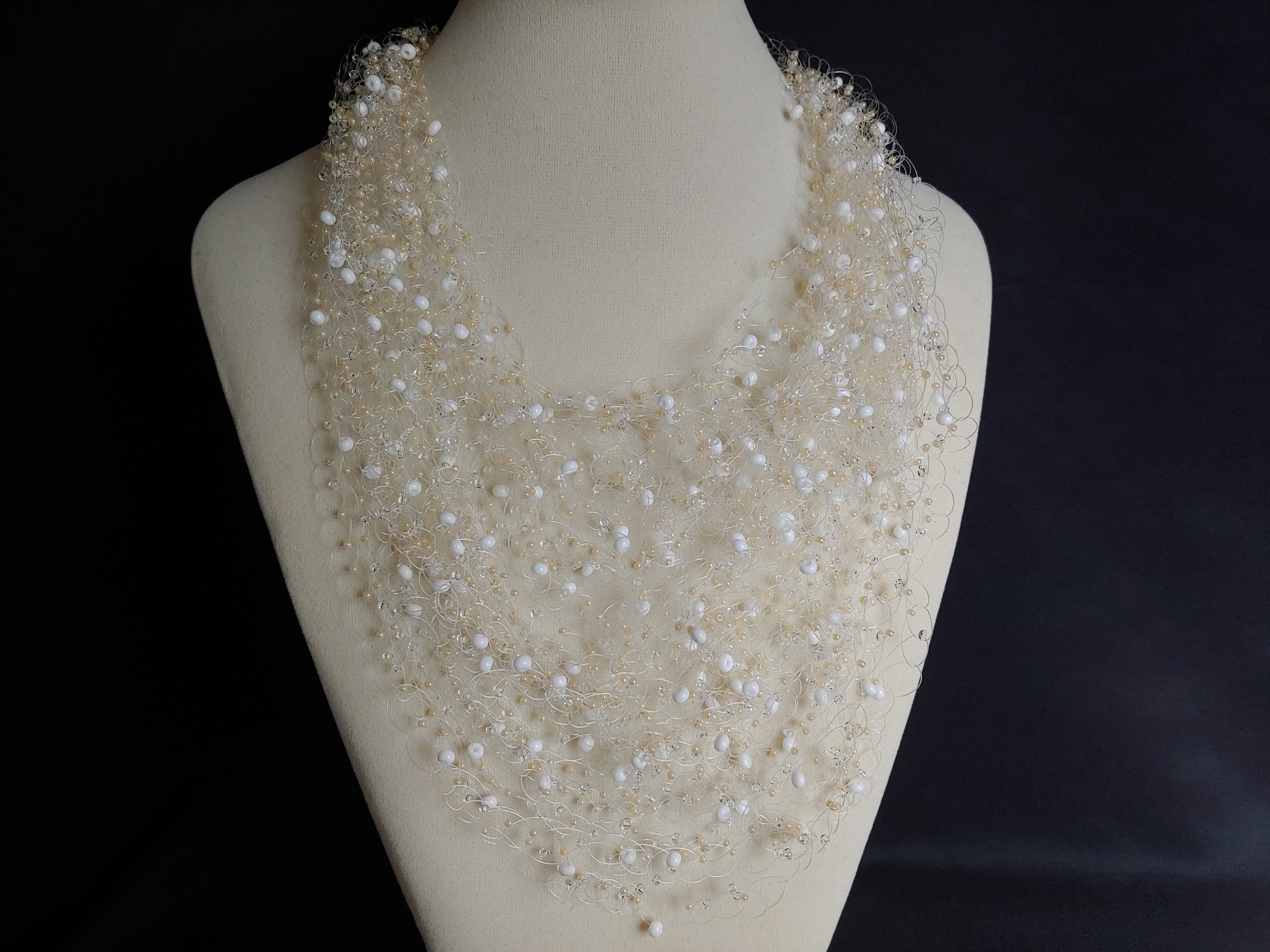 Glass floating Seed Beads BRIDAL Air Necklace and 3-strand Necklace/9 ...
