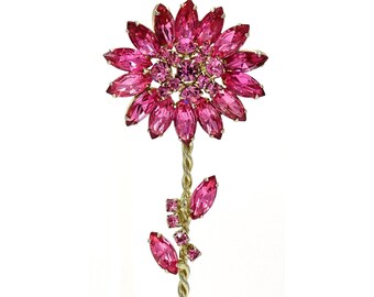 Painted Enamel Pot Metal Pink Flower Pin With Rhinestones | Etsy