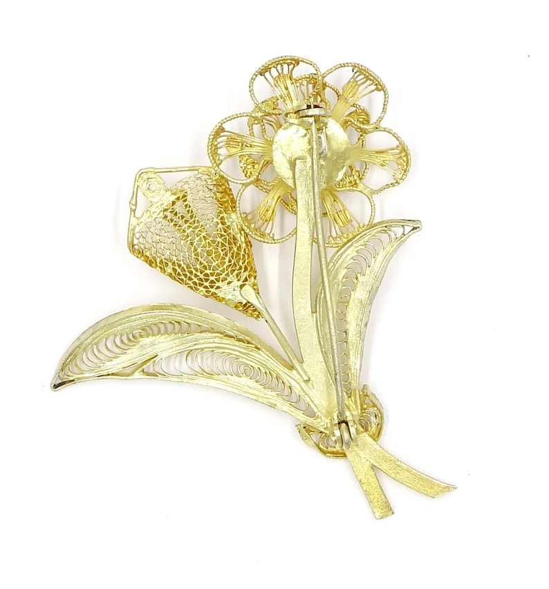 Spun Silver Vermeil Flower Pin - Etsy