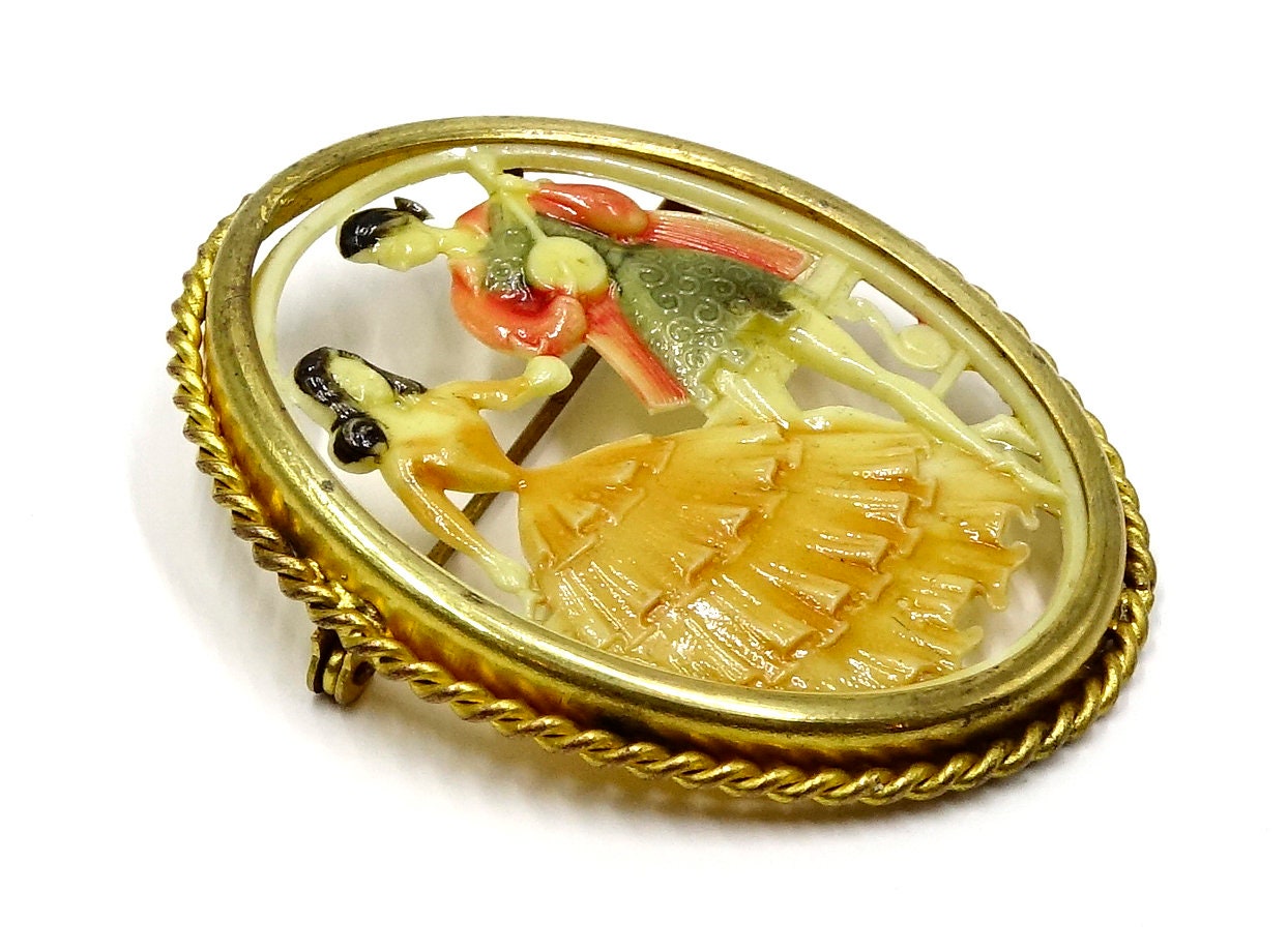 Deco Lady and Minstrel Tinted French Celluloid Pin Maloupa Paris - Etsy