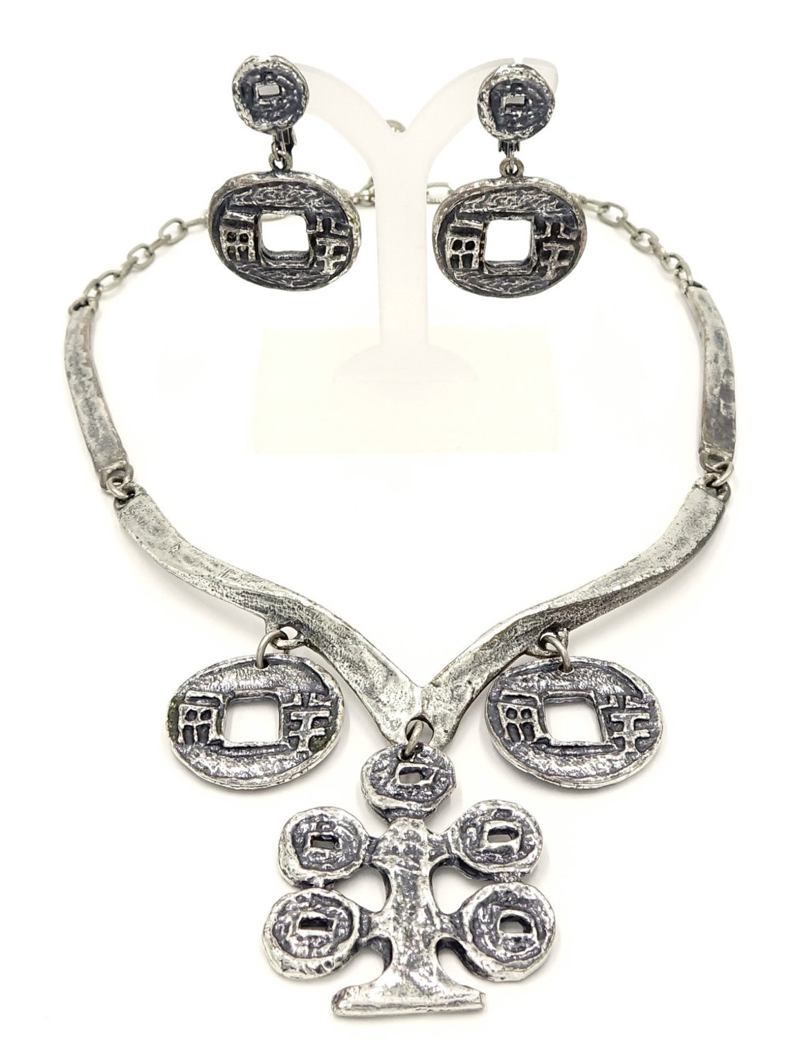 Chinese Coin Abstract Necklace and Earring Set - Etsy