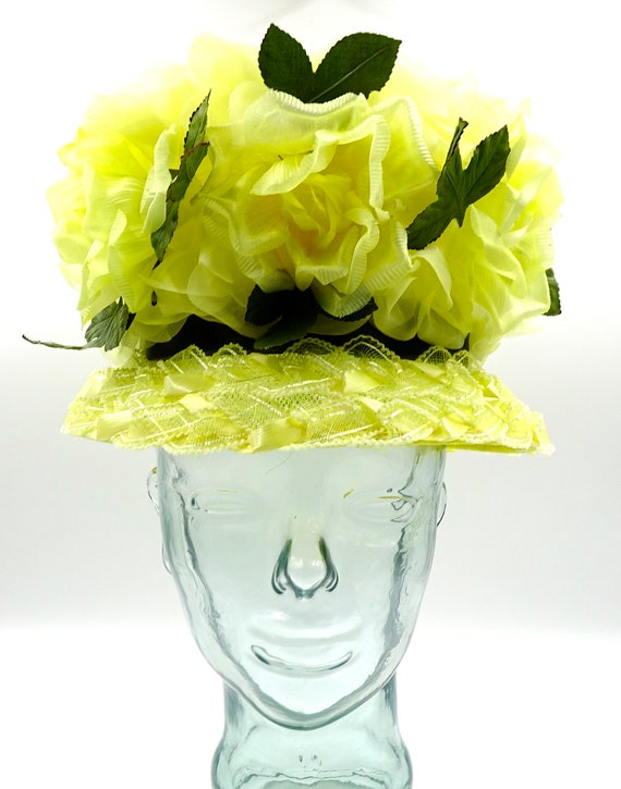 Yellow Rose Flower Ribbon Organza Vintage Hat Womens - Etsy