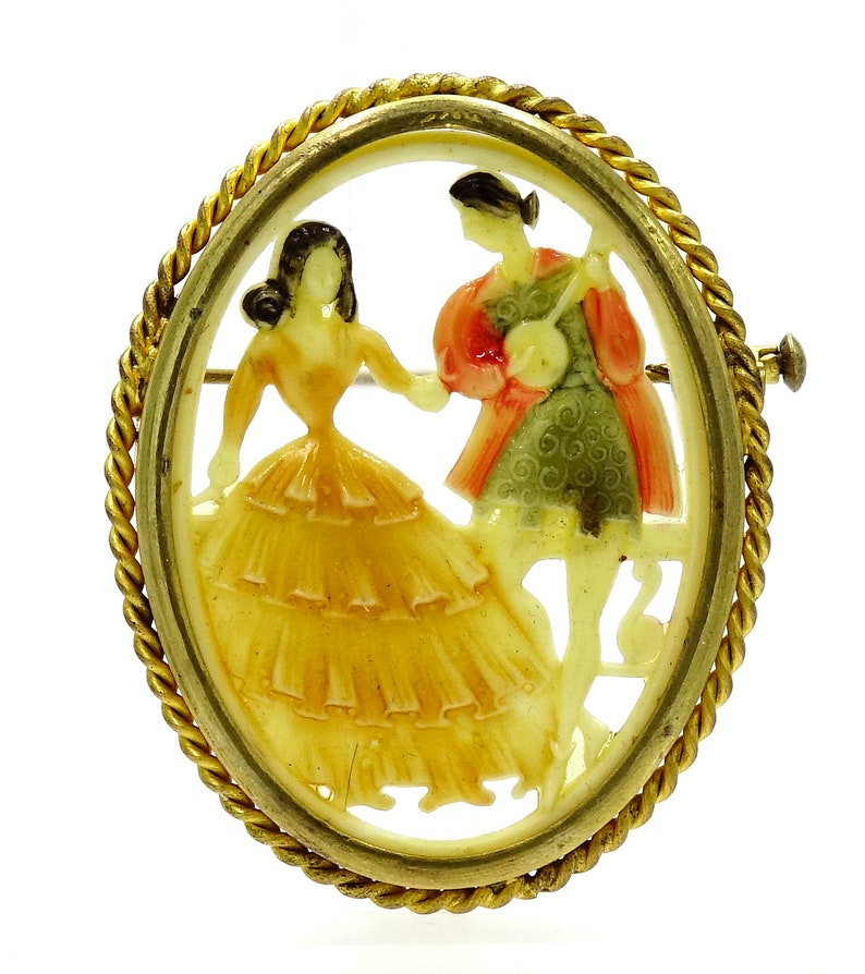Deco Lady and Minstrel Tinted French Celluloid Pin Maloupa Paris - Etsy