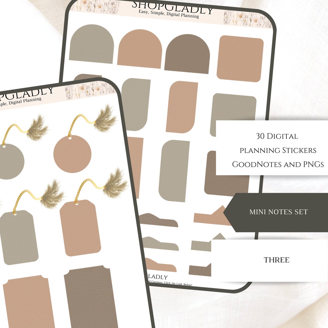 Neutral Mini Notes Digital Stickers: Goodnotes PNG Set (30) - Etsy