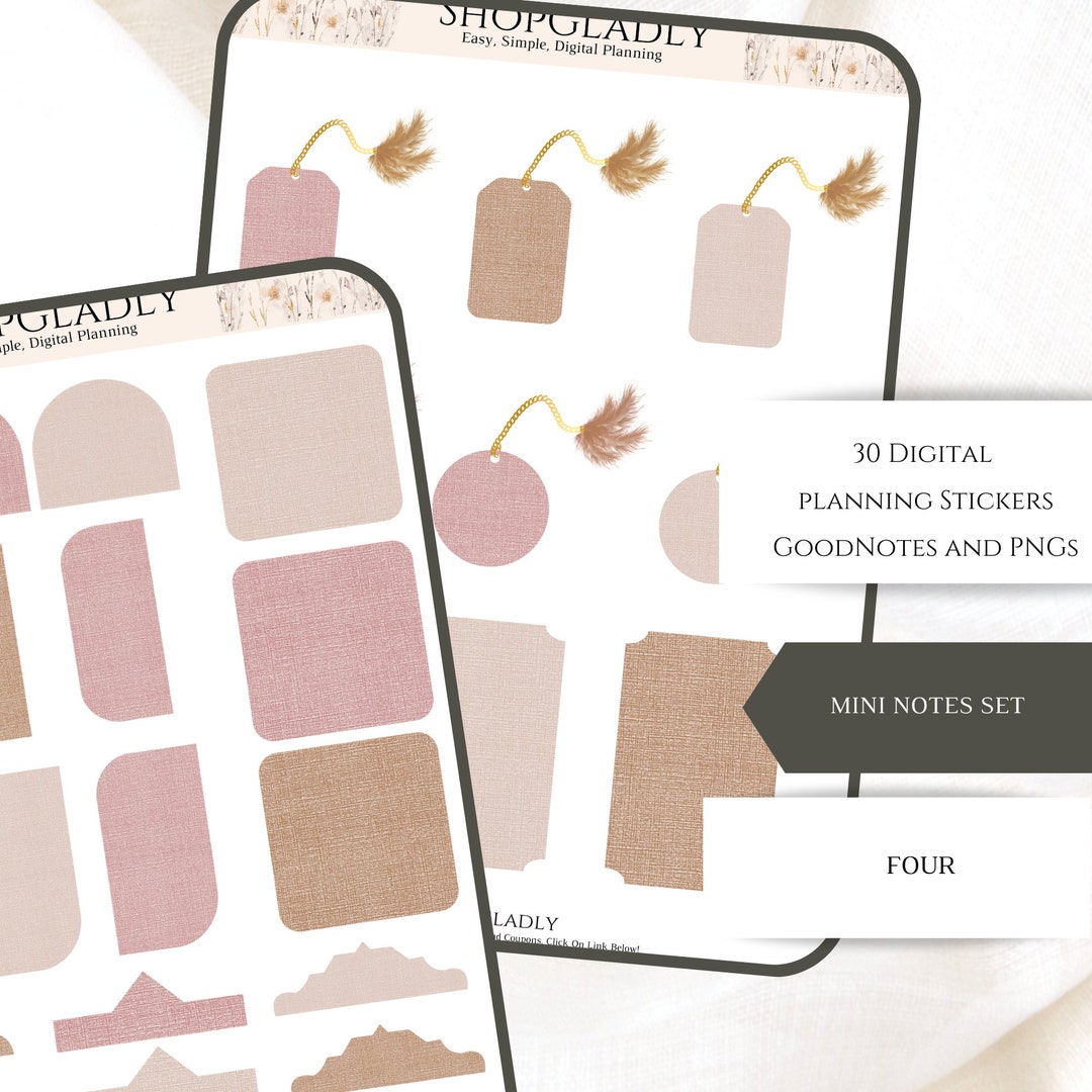 Goodnotes Stickers: Mini Notes Set #4, Pink & Brown (digital Stickers ...