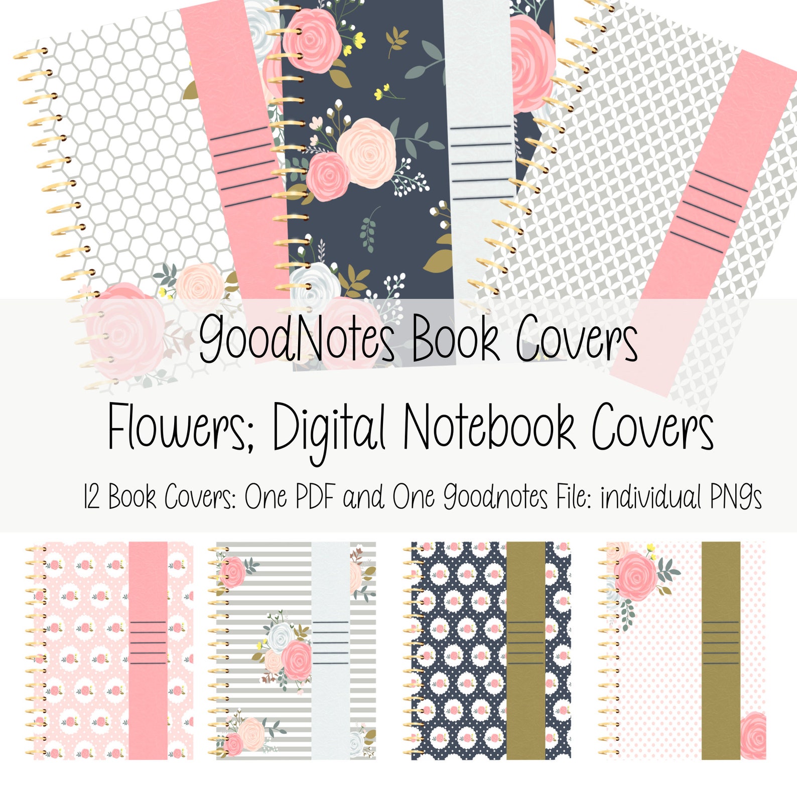 Digital Notebook Covers 12 Flower Covers Digital Journal - Etsy
