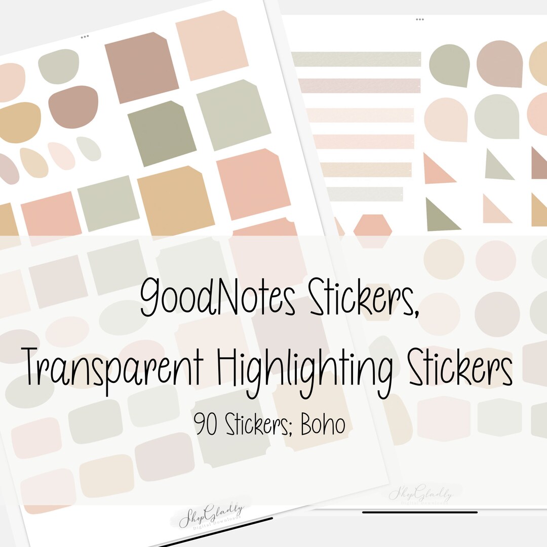 Digital Stickers; Boho Goodnotes Stickers; 90 Transparent Stickers; 2 ...