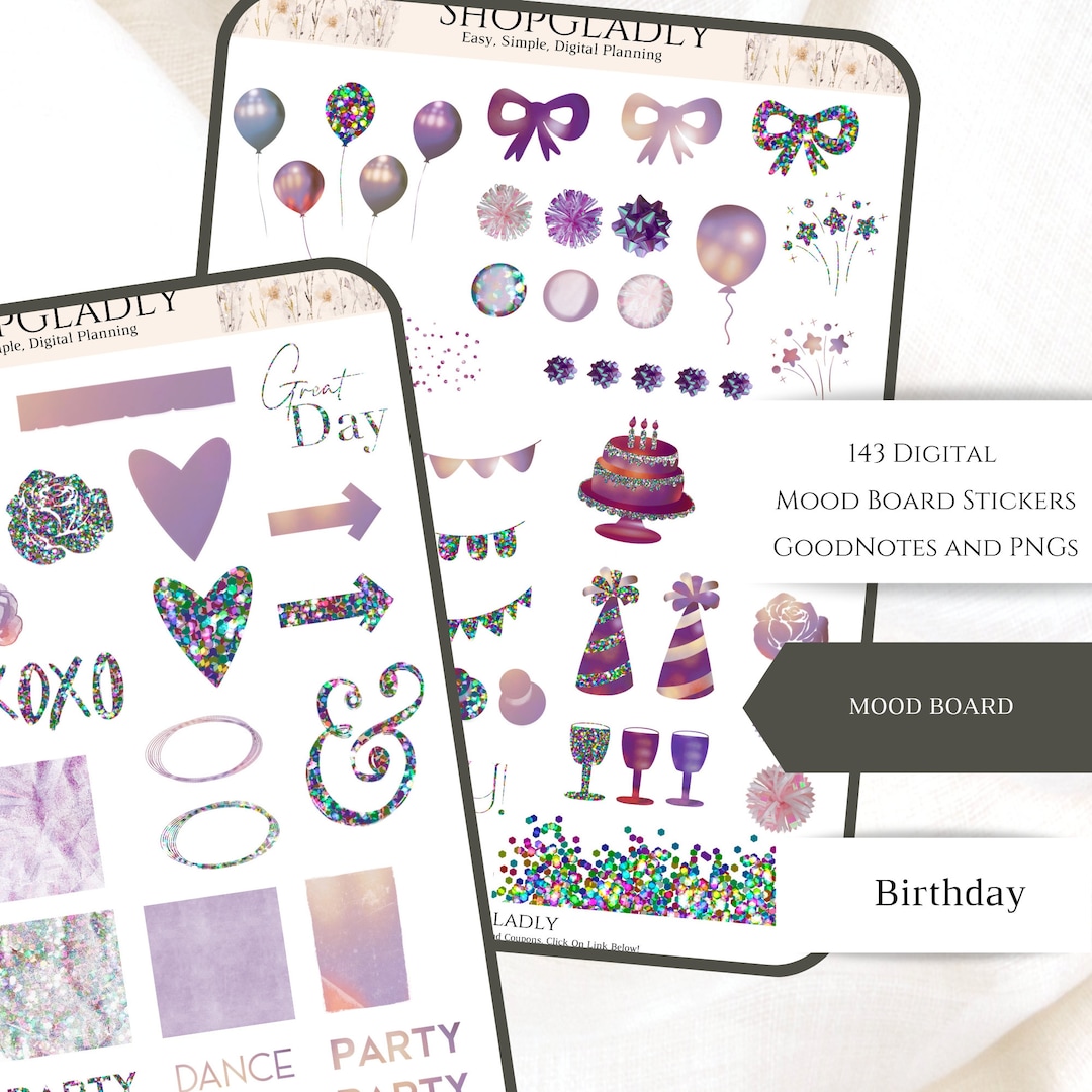 Birthday Mood Board Stickers: 143 Digital Planner Stickers (PNG ...
