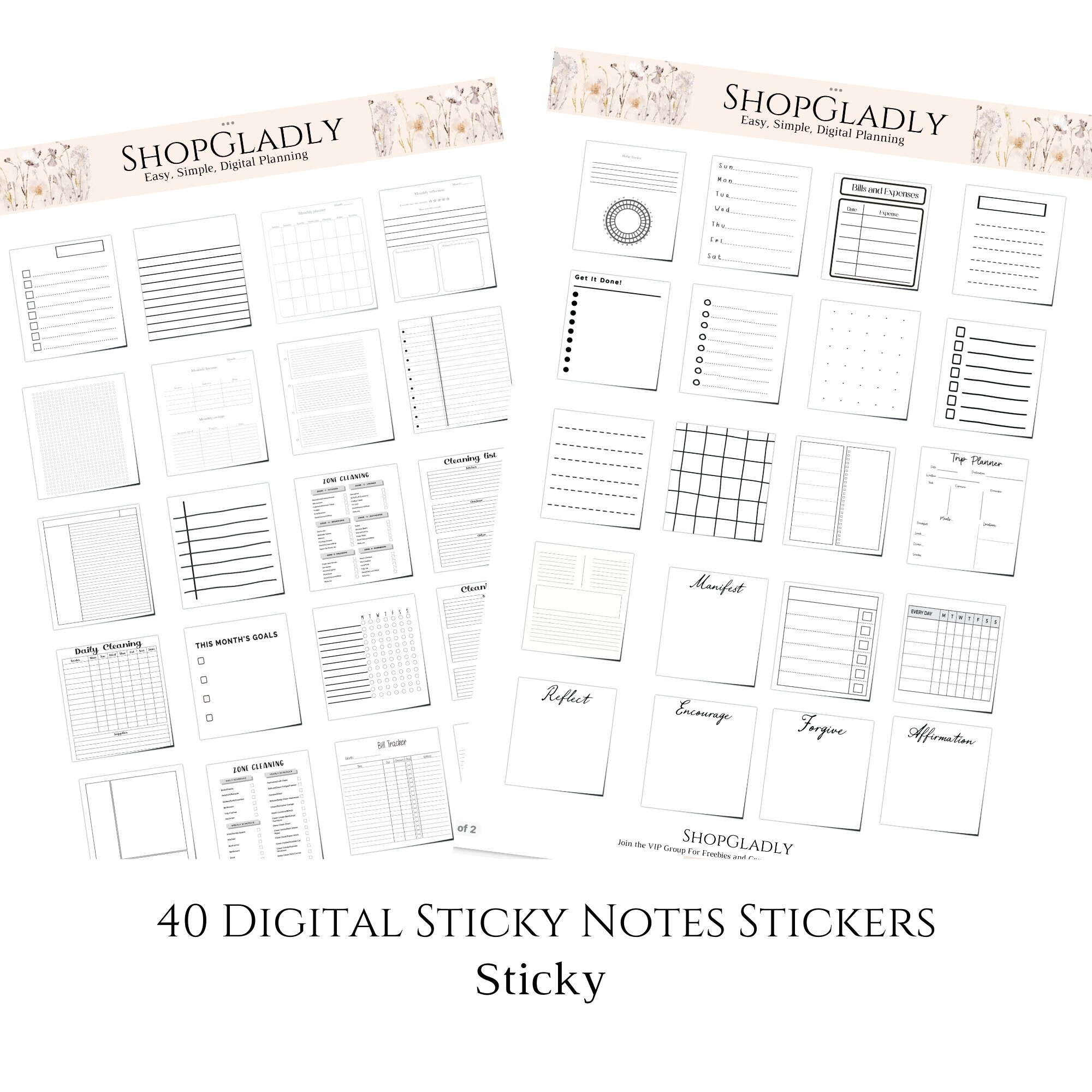 Goodnotes Digital Stickers 40 Digital Sticky Note Cleaning - Etsy