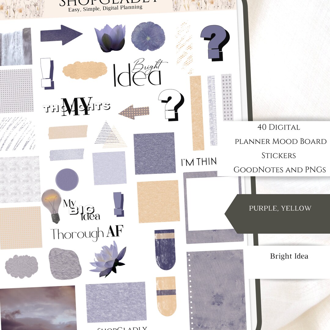 Goodnotes Stickers; Mini Mood Board Digital Stickers; 40 Pngs ...