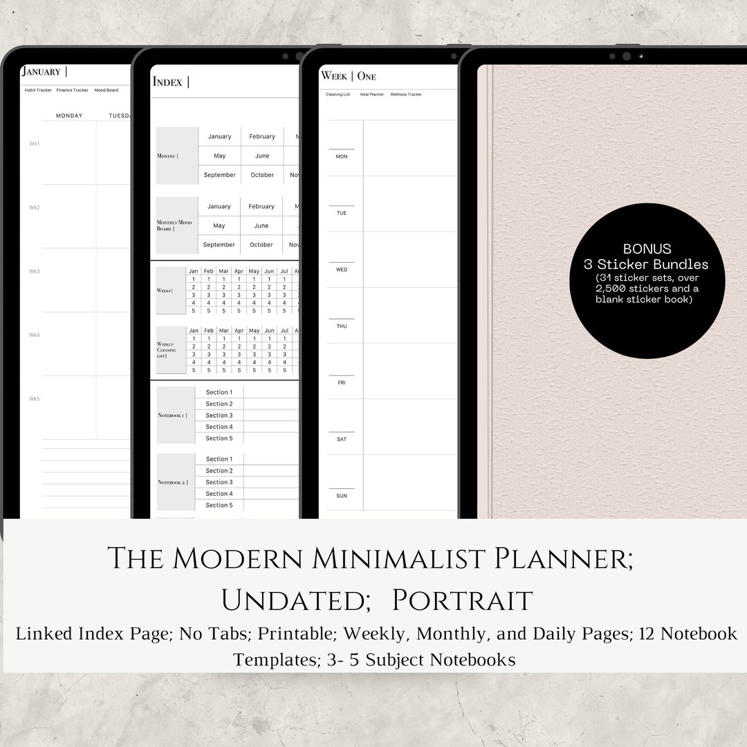 Goodnotes Digital Planner; Minimalist Modern Planner; Undated Portrait ...