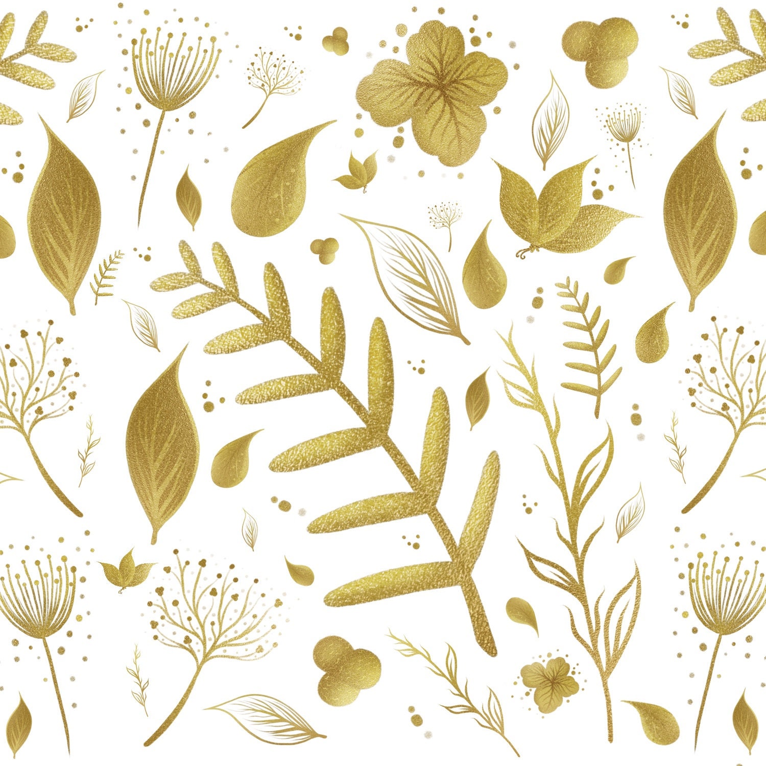 Gold Leaves Clip Art, Plants, Botanical, Foliage, Download Digital ...