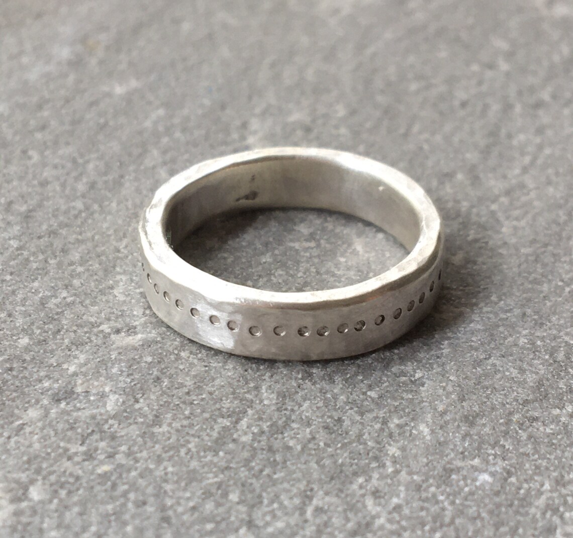 Chunky Solid Silver Hammered Ring Band With Hand Stamped Dots. - Etsy