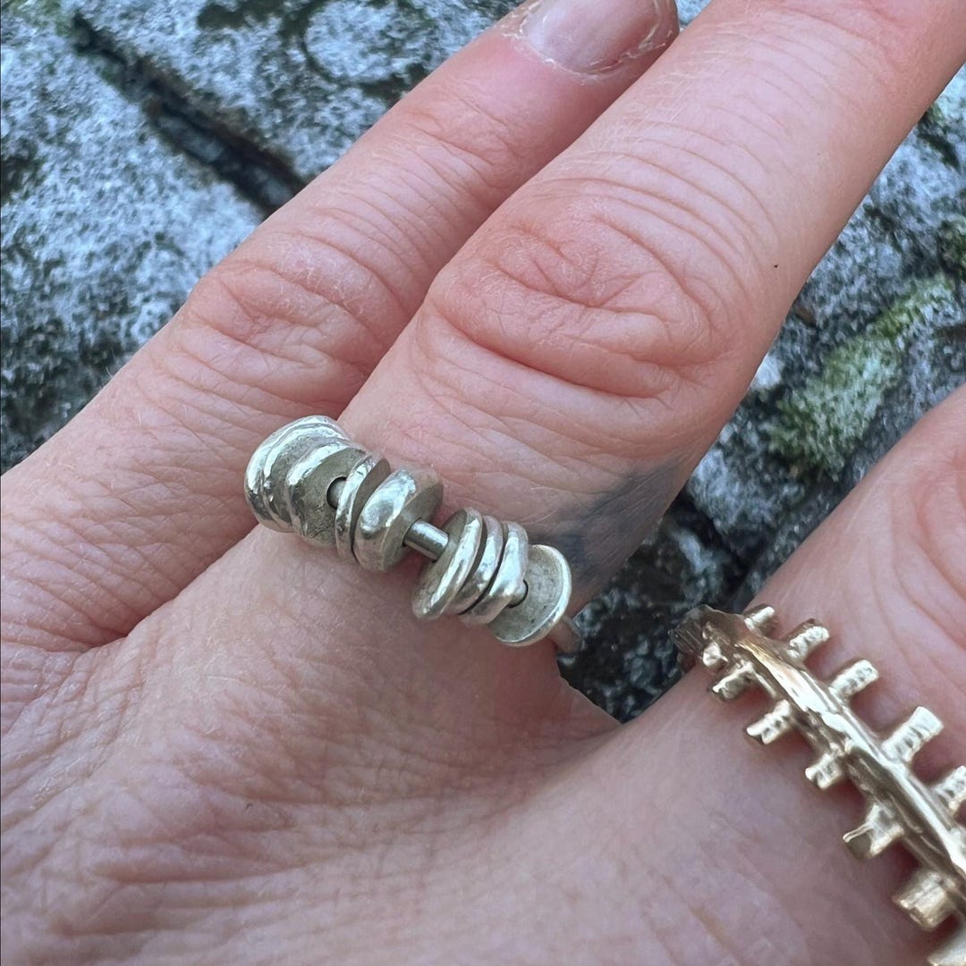 Recycled Sterling Silver Tactile Fidget Ring With Nine Moving Organic ...