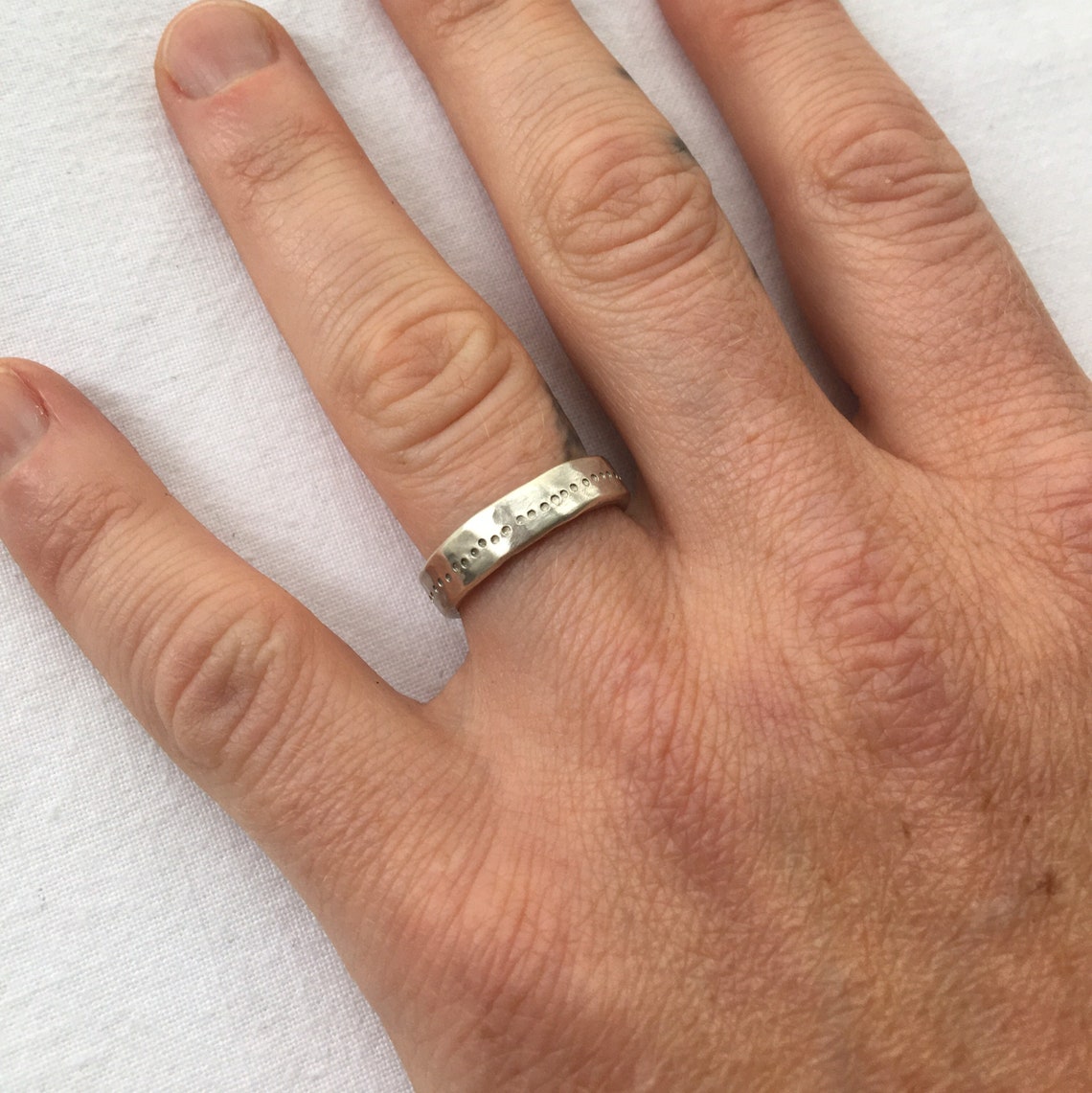 Chunky Solid Silver Hammered Ring Band With Hand Stamped Dots. - Etsy