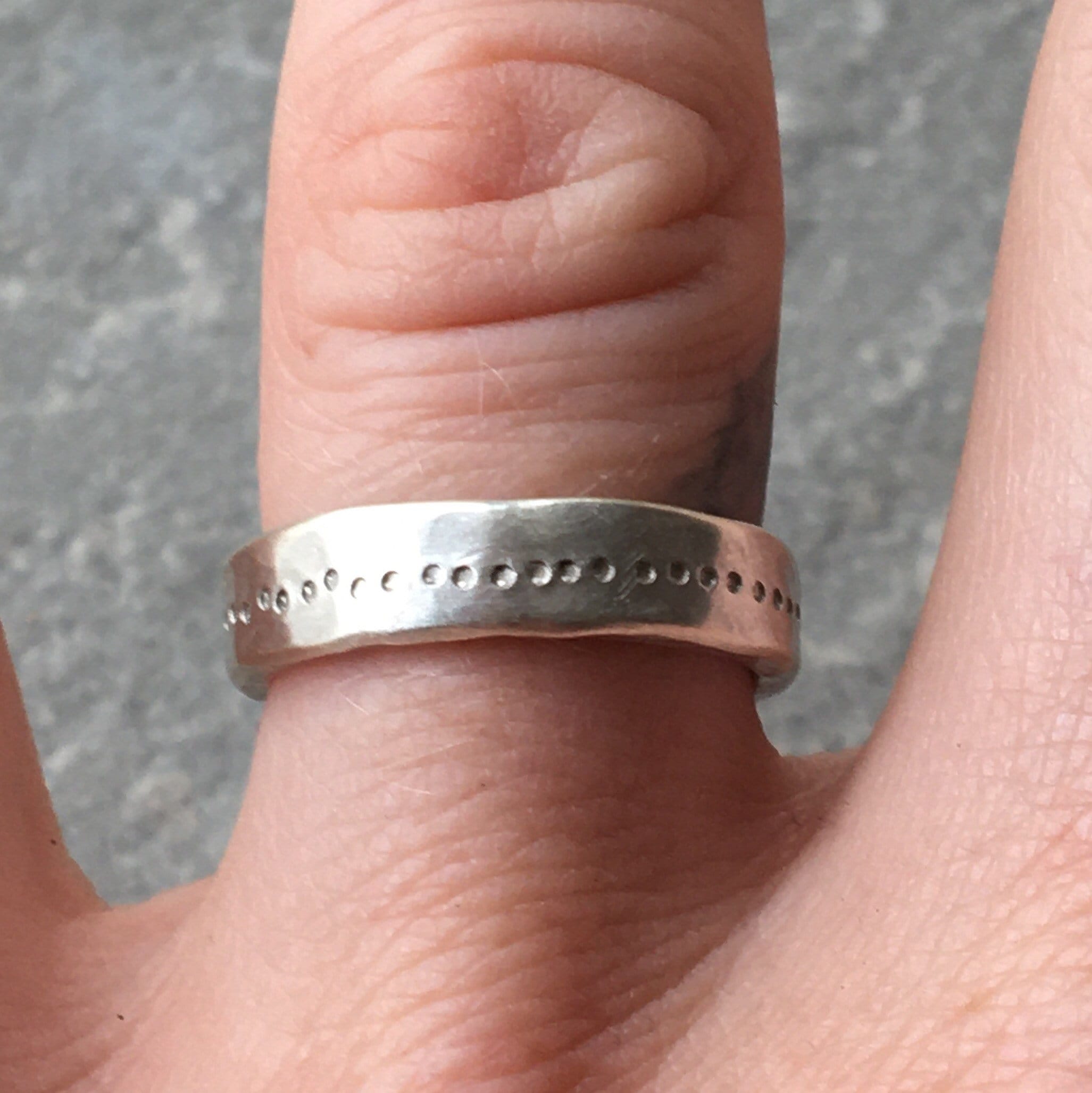 Chunky Solid Silver Hammered Ring Band With Hand Stamped Dots. Unique ...