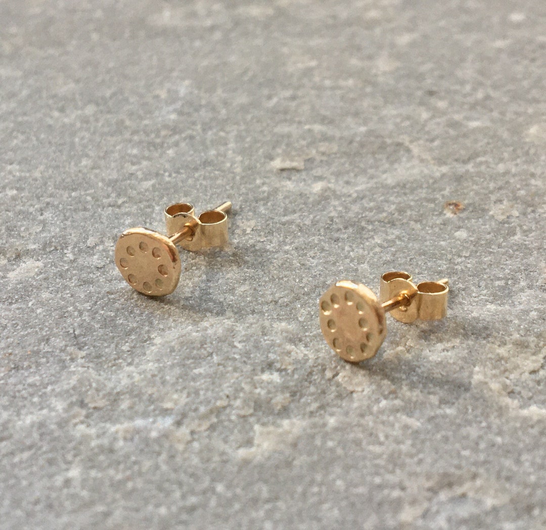 Solid Gold Hand Stamped Dot Stud Earrings - 9ct Recycled Gold - Etsy