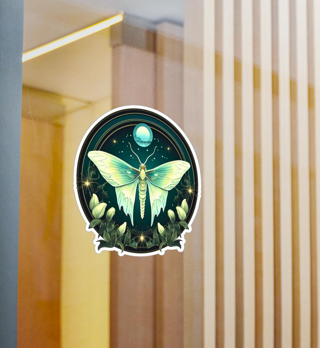 Beautiful Nightscape Crescent Moon Luna Moth Kiss-cut Water Resistant ...