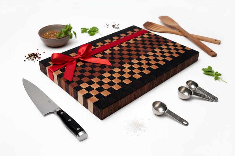 Checkered Pattern Handcrafted End Grain Cutting Board, Premium Walnut ...