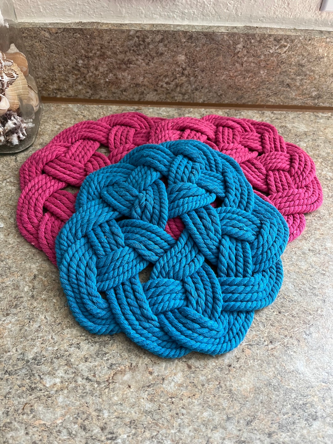 Turquoise Celtic Knot Rope Hot Pads, Pink Rope Hot Pads, Pink Cotton ...
