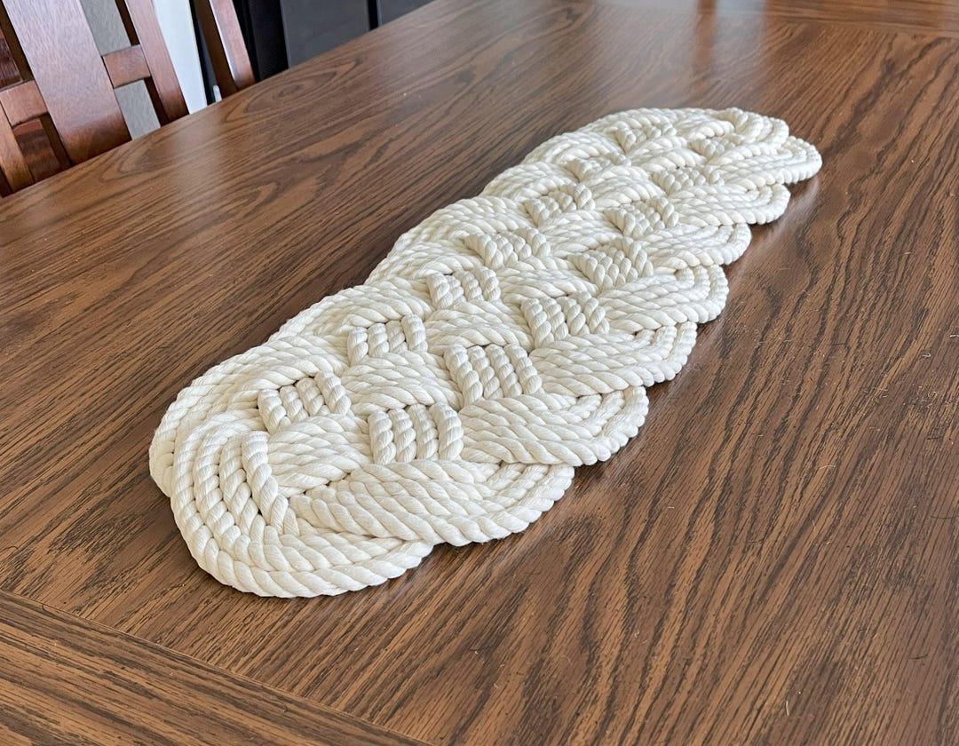 Nautical Cotton Rope Table Runner, Chunky Woven Centerpiece, Farmhouse ...