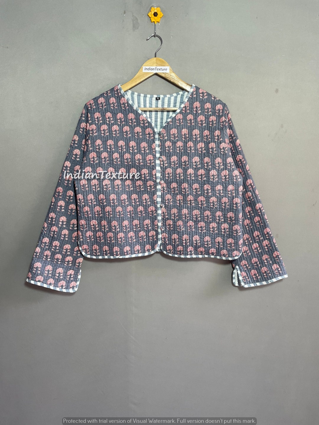 Floral Short Jacket, Indian Cotton Jacket, Hand Block Print Jacket, Quilted Short Jacket ...