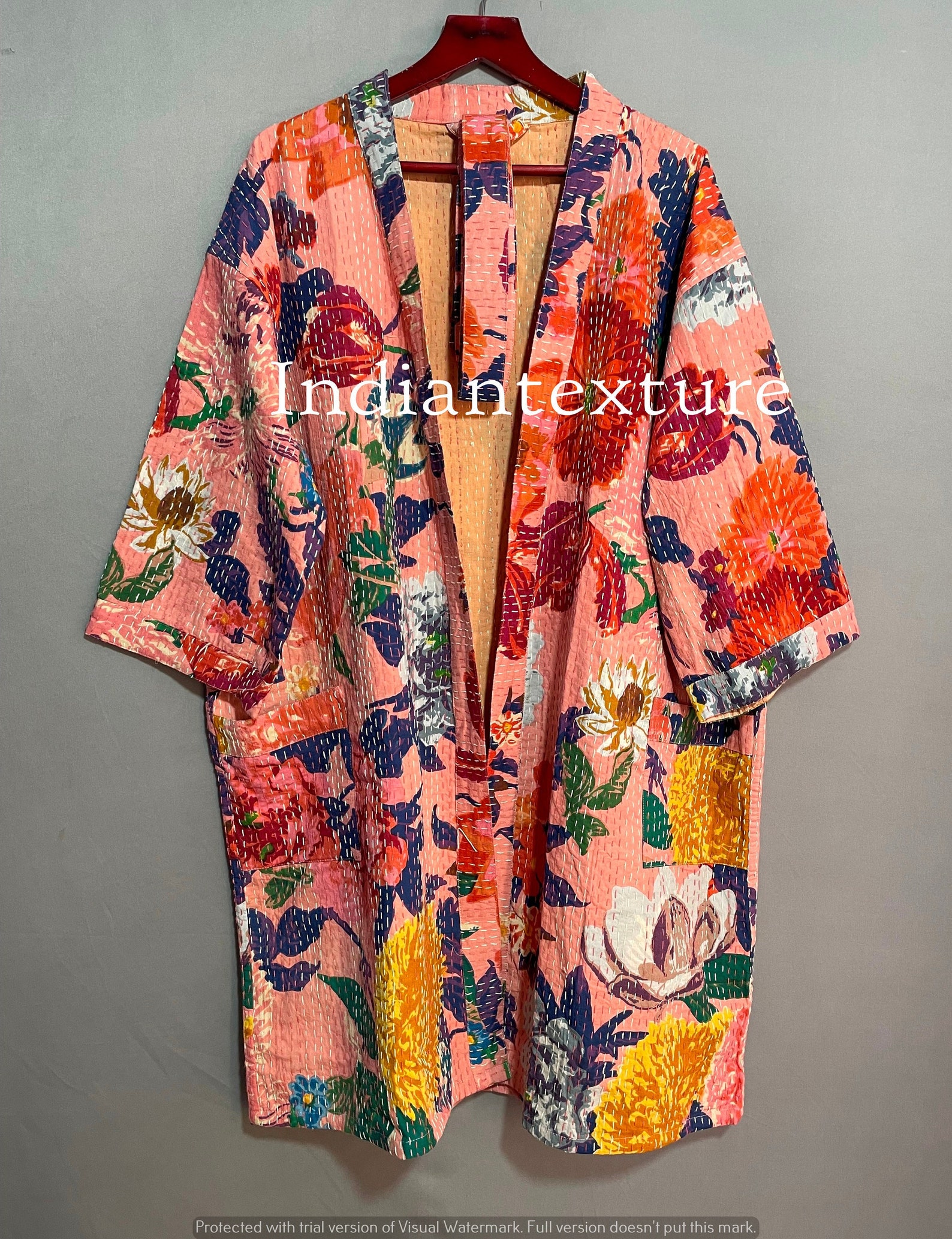 Indian Handmade Kantha Quilt Long Jacket Kimono Women Wear - Etsy