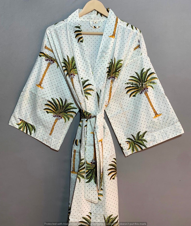 Cotton Palm Tree Kimono Robes for Women Indian Dressing Gown - Etsy