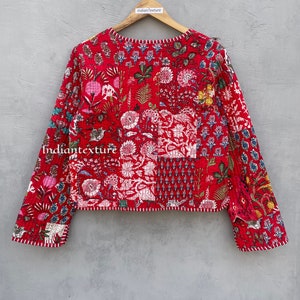 Red Patchwork Cotton Jacket, Indian Women Jacket for Her, New Trendy ...