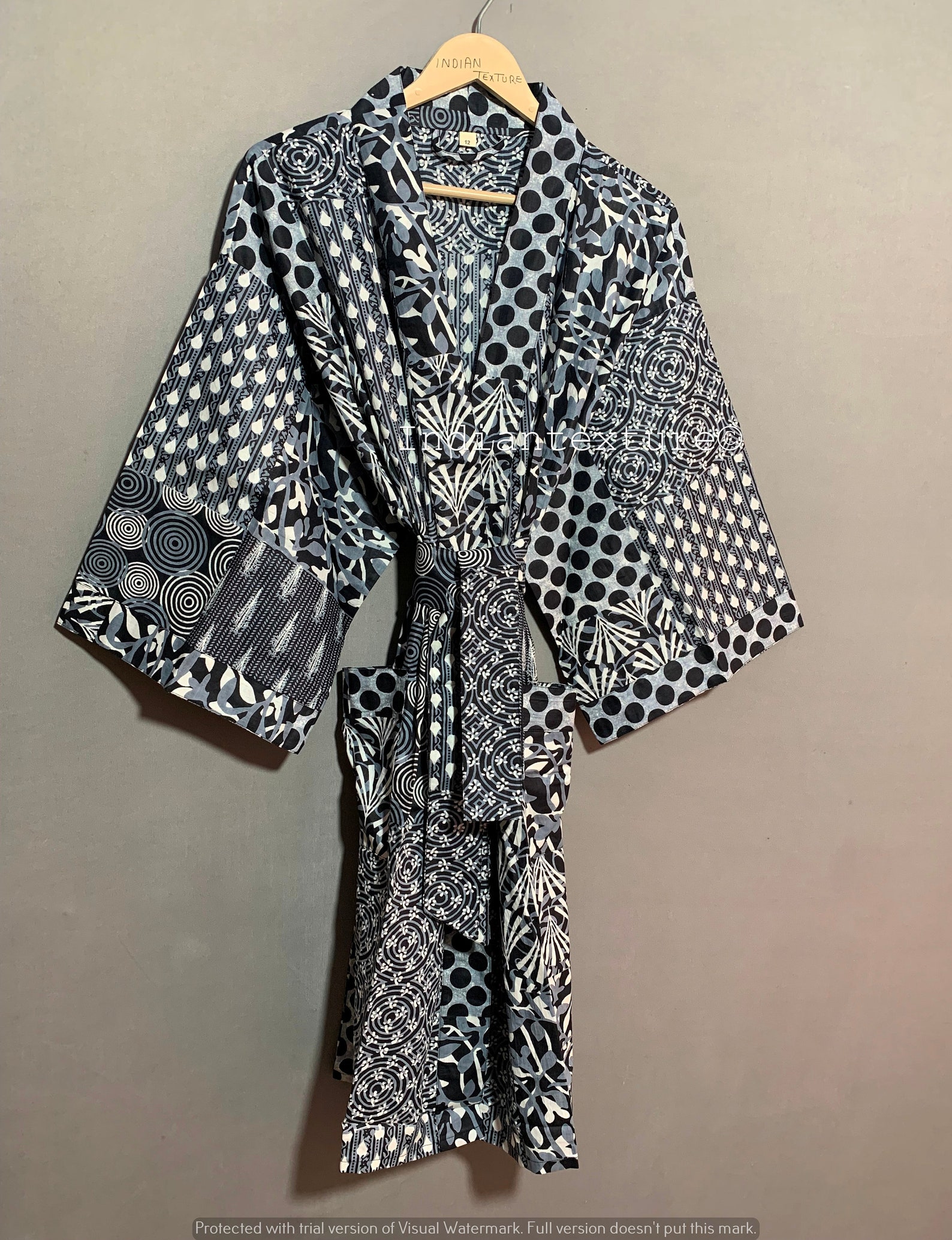 Black Indigo Kimono, Robe, Bathrobe, Cotton, Bikini Wrap Up, Beach ...