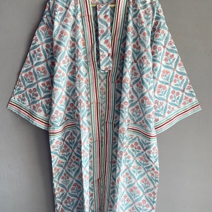 Hand Block Print Kimono Robe, Cotton Bathrobe, Lightweight Cotton Robe ...
