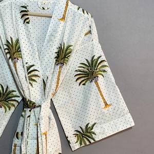 Cotton Palm Tree Kimono Robes for Women Indian Dressing Gown Unisex ...
