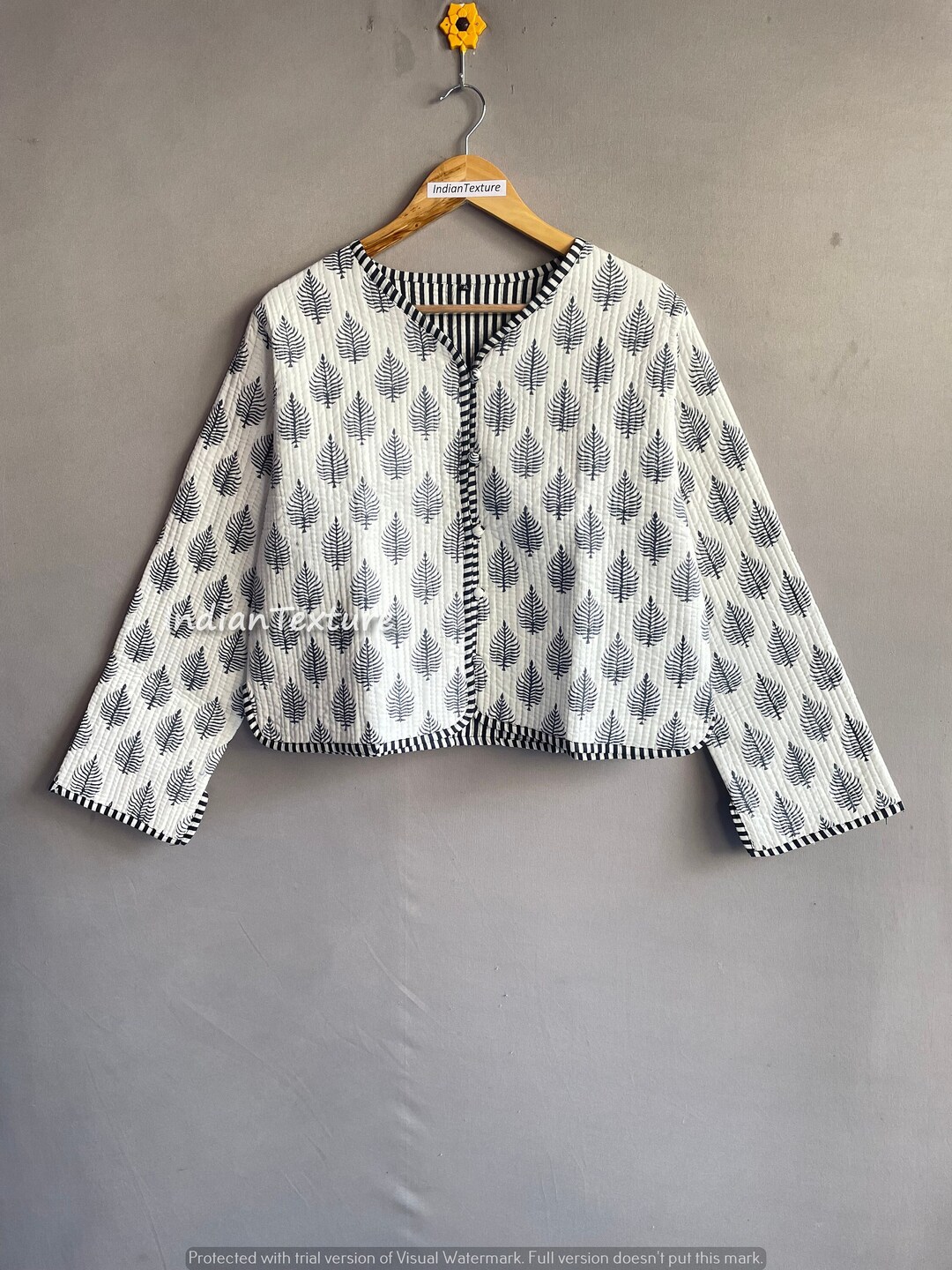 Leaf Block Print Jacket, Cotton Handblock Print Jacket for Her, Gift for Her, Versatile Cotton ...