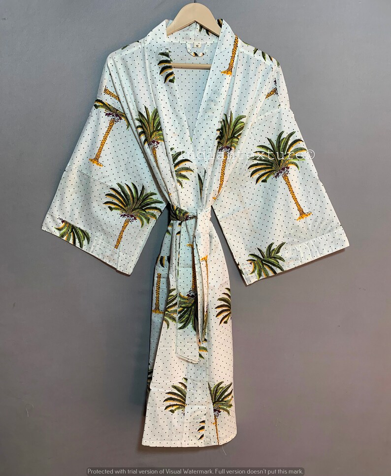 Cotton Palm Tree Kimono Robes for Women Indian Dressing Gown - Etsy