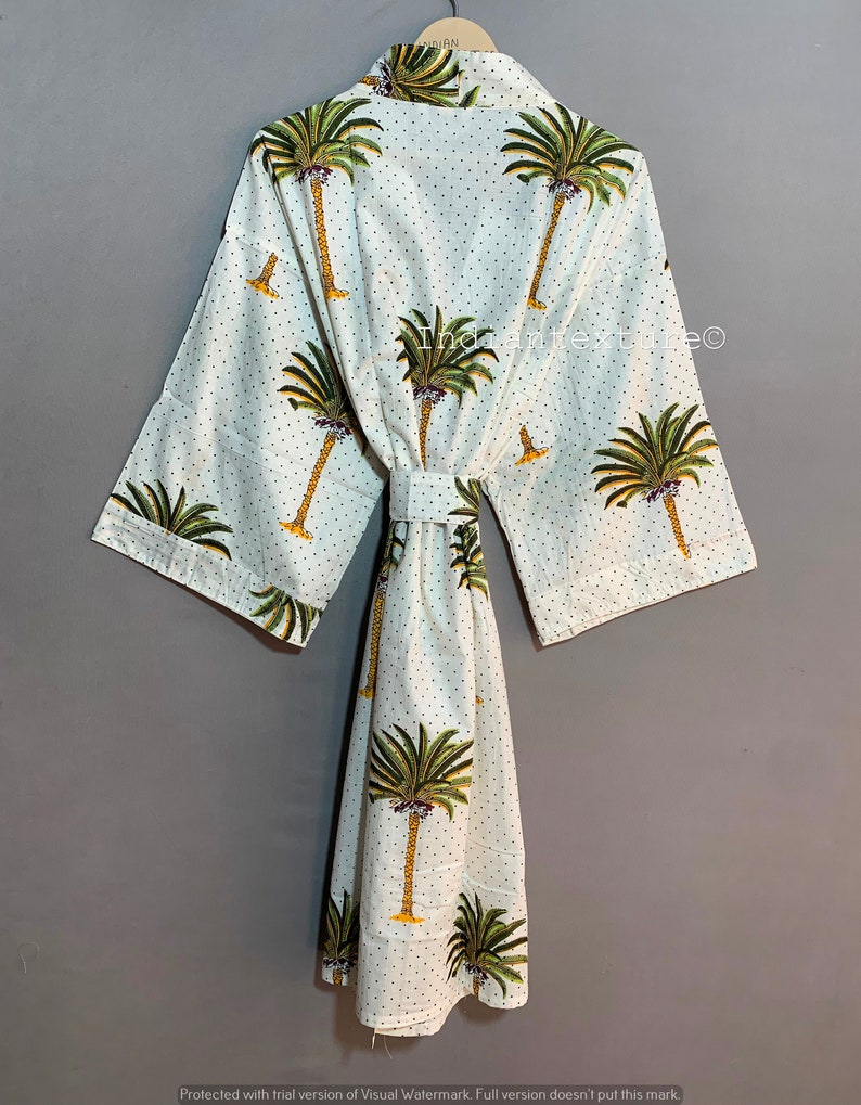 Cotton Palm Tree Kimono Robes for Women Indian Dressing Gown - Etsy
