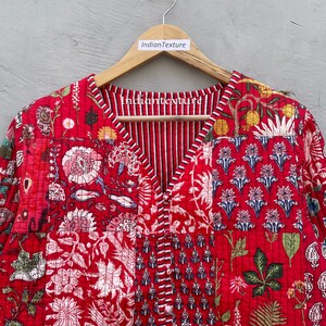 Red Patchwork Cotton Jacket, Indian Women Jacket for Her, New Trendy ...