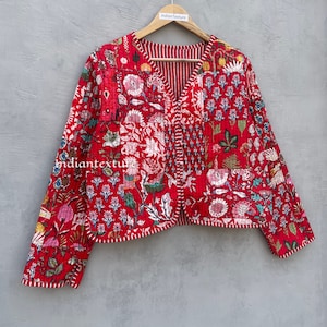 Red Patchwork Cotton Jacket, Indian Women Jacket for Her, New Trendy ...