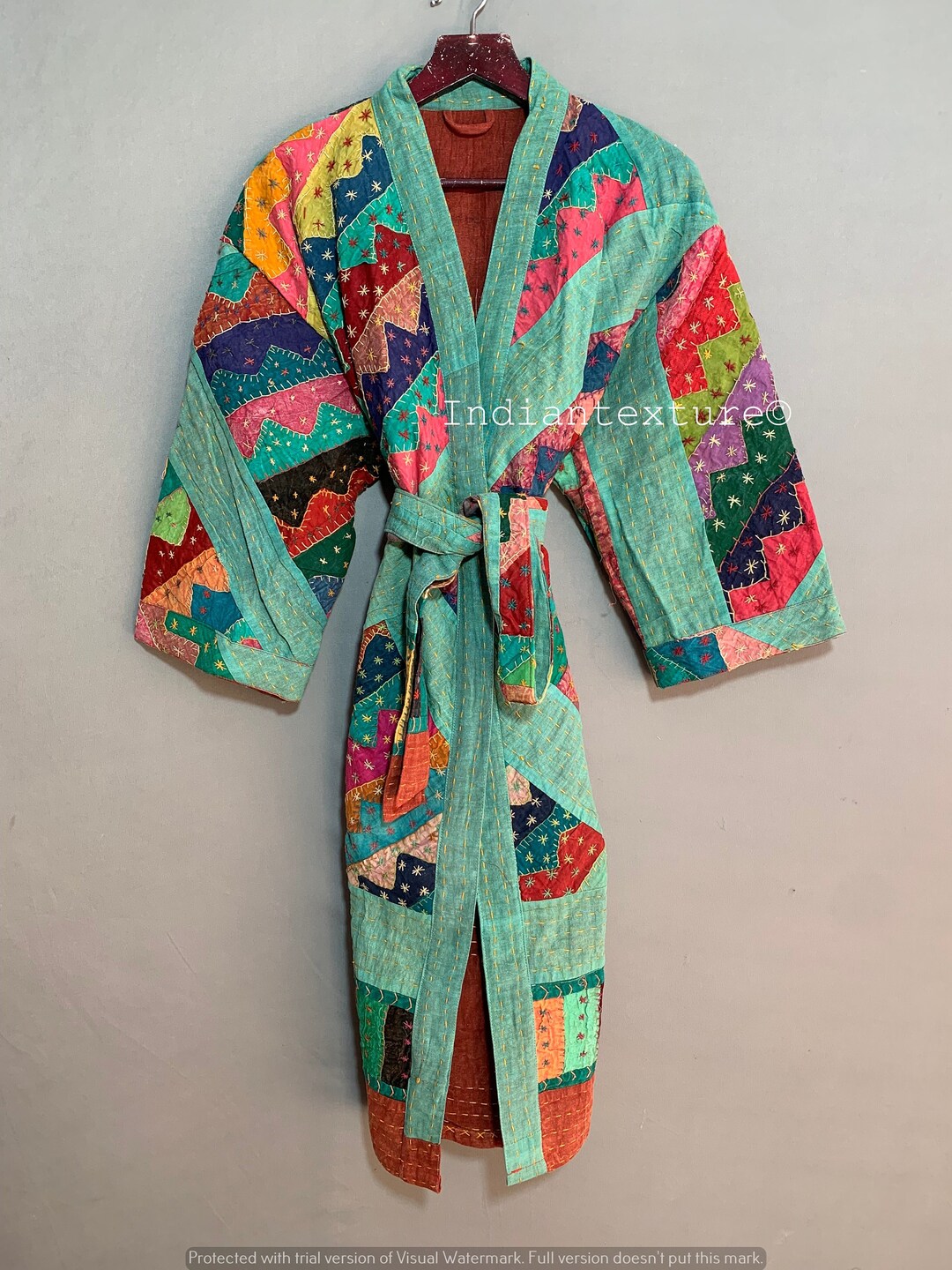 New Indian Kantha Jacket, Cotton Long Robe, House Coat Robe, Bridesmaid ...