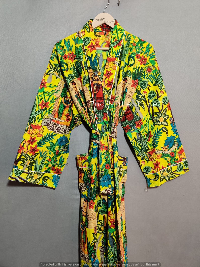 Cotton Kimono Robe Frida Kahlo Robes for Womendressing Gown - Etsy