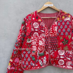 Red Patchwork Cotton Jacket, Indian Women Jacket for Her, New Trendy ...