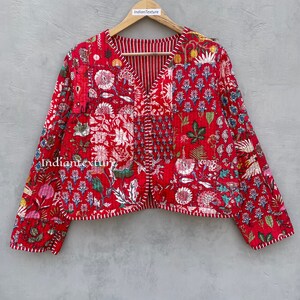 Red Patchwork Cotton Jacket, Indian Women Jacket for Her, New Trendy ...
