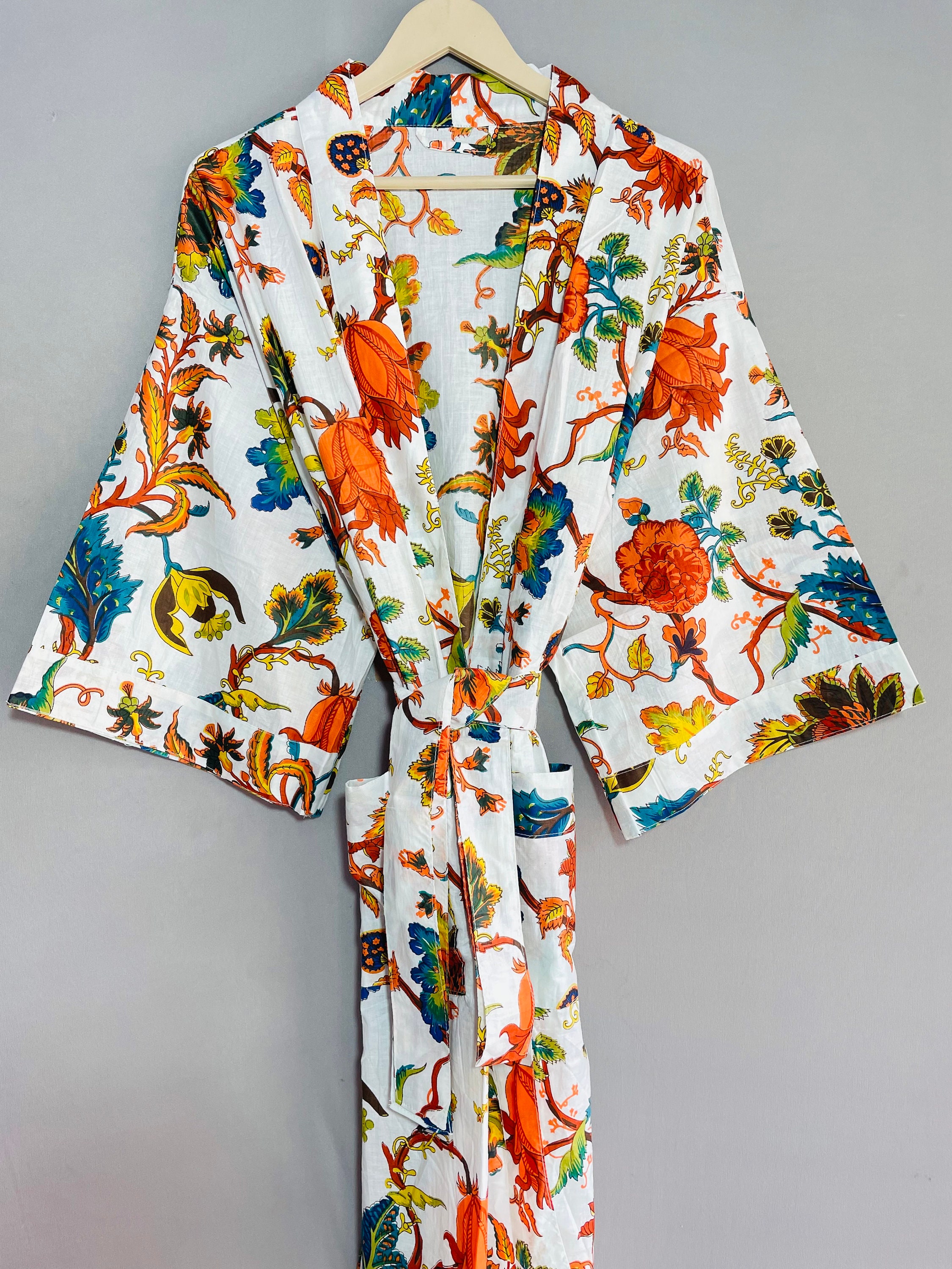 Indian Cotton Kimono Robe Dressing Gown, Block Print Bridesmaid Robe ...