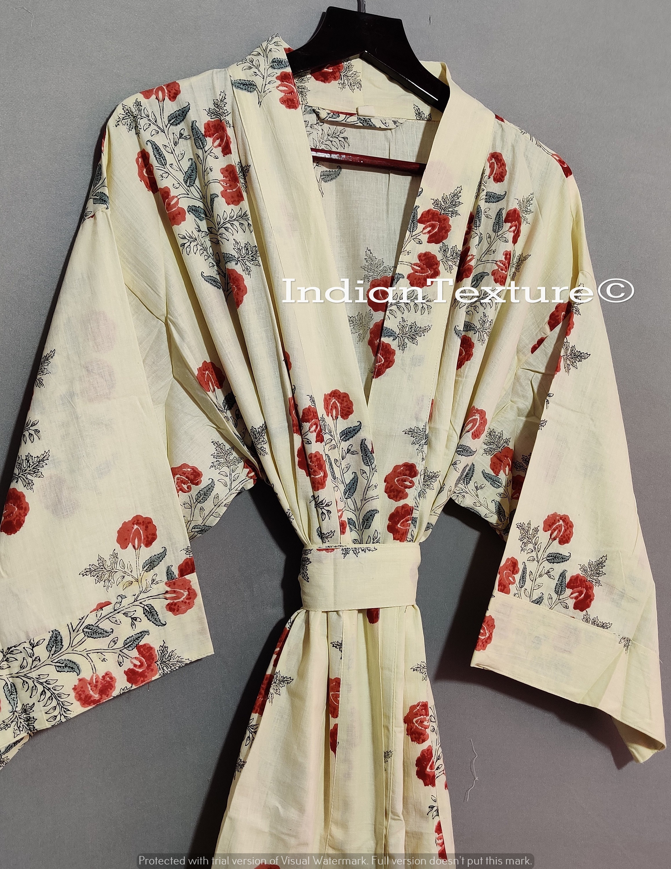 Cotton Kimono, Indian Kimono Robes Printed Dressing Gown Women's Robes ...