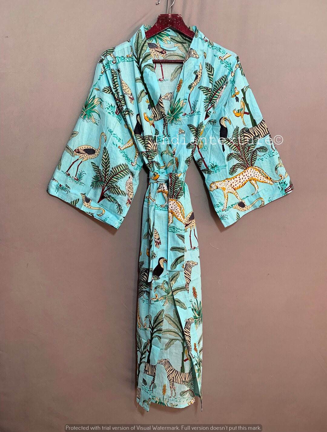 New Animal Print Kimono Robe, Indian Soft Cotton Kimono, Japanese ...