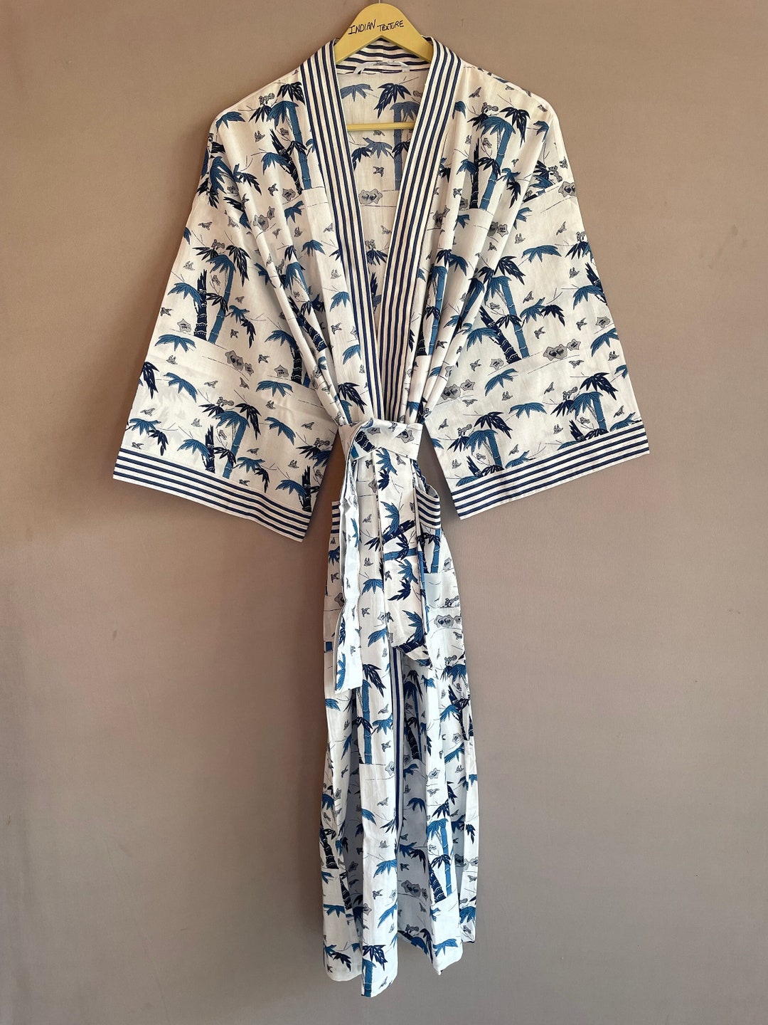 Palm Tree Floral Kimono, Block Print Kimono Robe, Beach Cover Gown ...