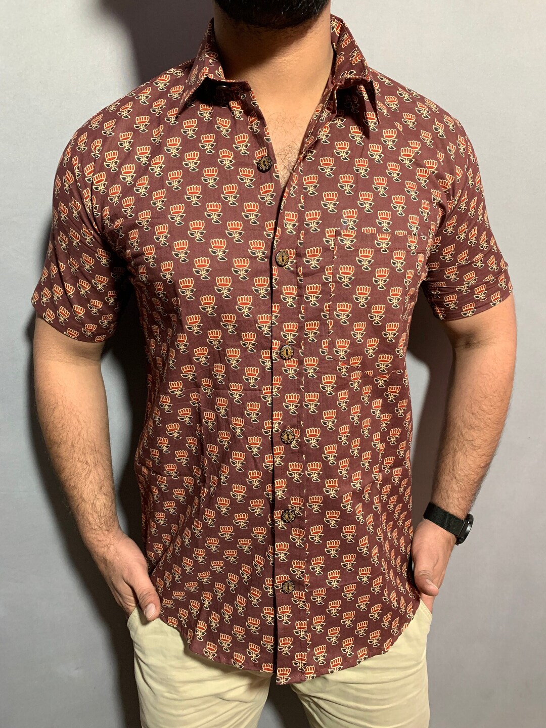 Jaipuri Hand Block Printed Shirt, Indian Men's Shirt, Hand Block Men's ...