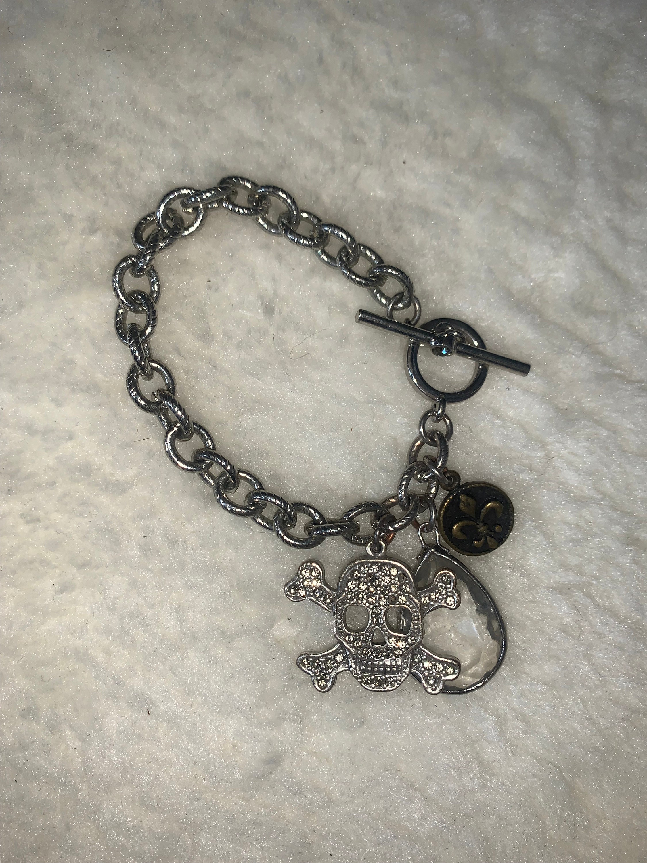 Silver Chain Link Skull Charm Bracelet - Etsy