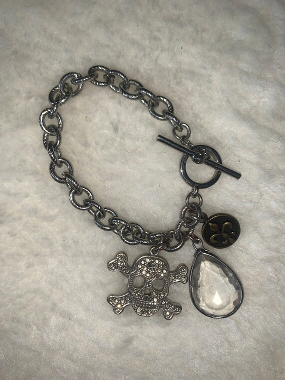 Silver Chain Link Skull Charm Bracelet - Etsy